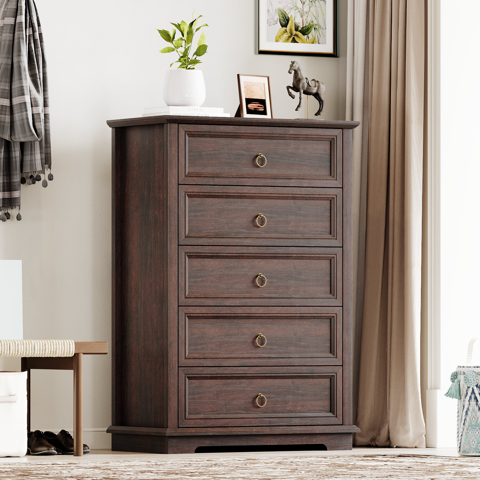 Winston Porter Nihasvi 5 - Drawer 43.7" Tall Dressers Chests for Bedroom,Living Room,Accent ...